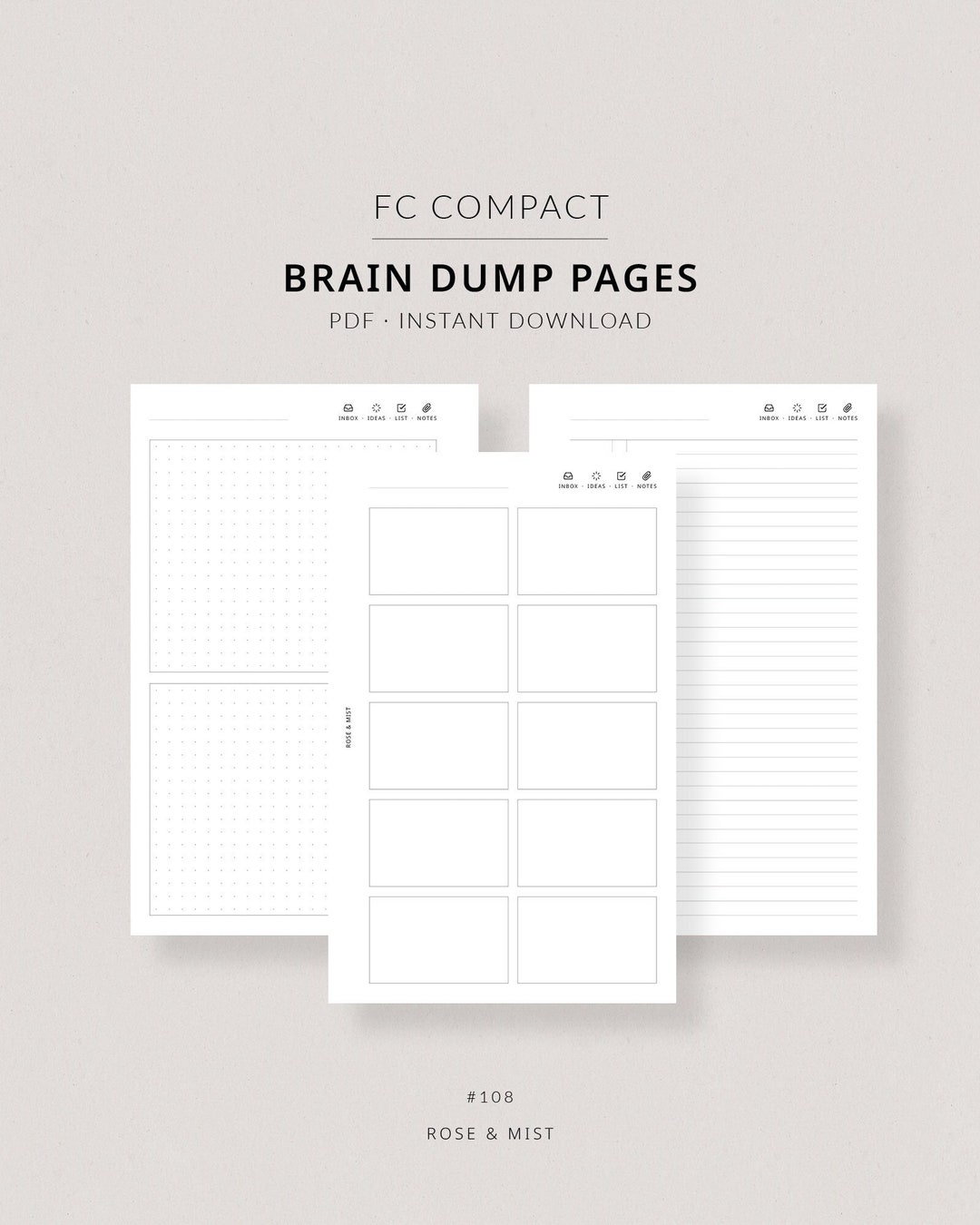 Brain Dump Pages | FC Compact Printable Planner - Inbox, Ideas, to Do ...