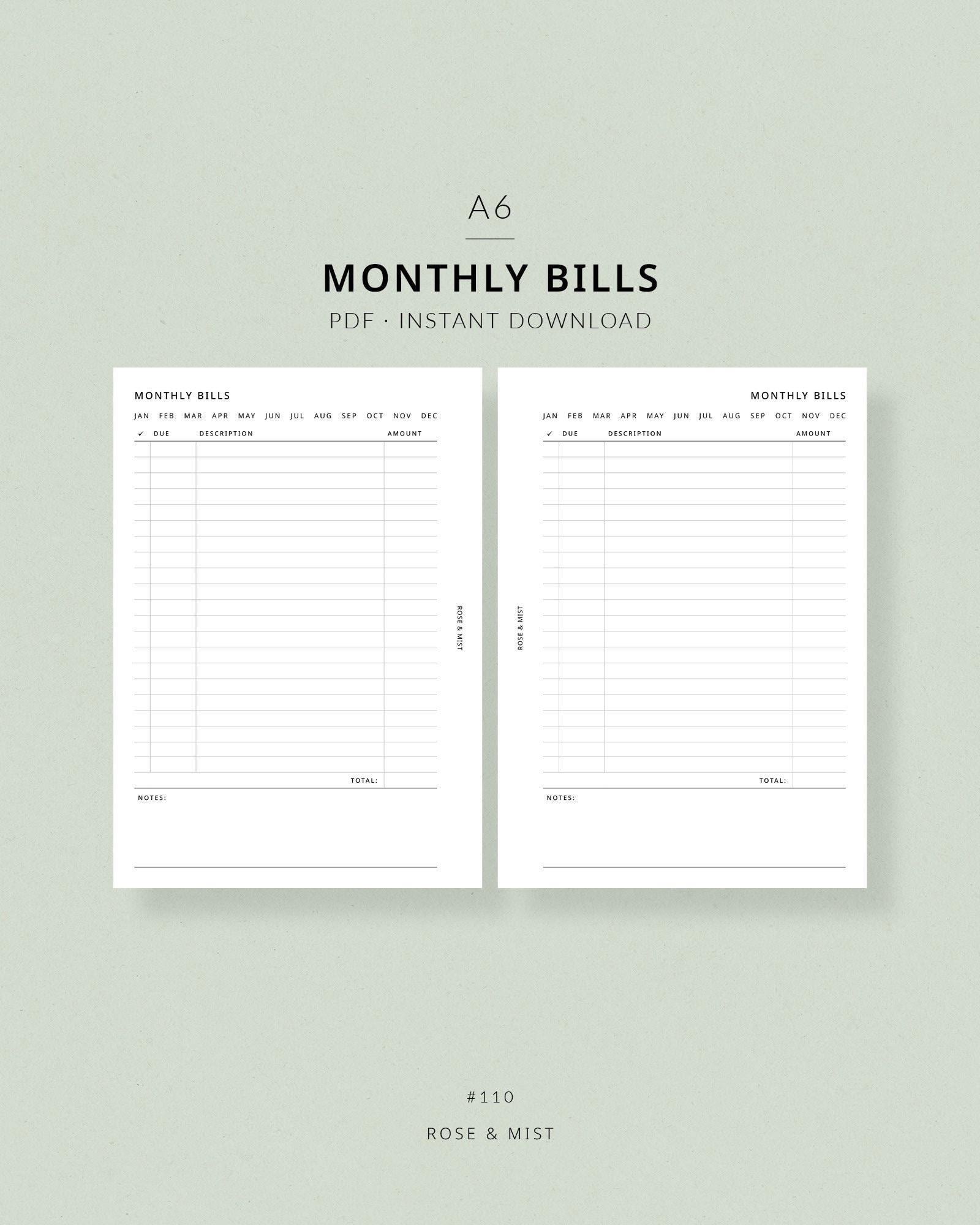 A6 Monthly Bills Tracker | A6 Printable Planner - Bill Tracker ...