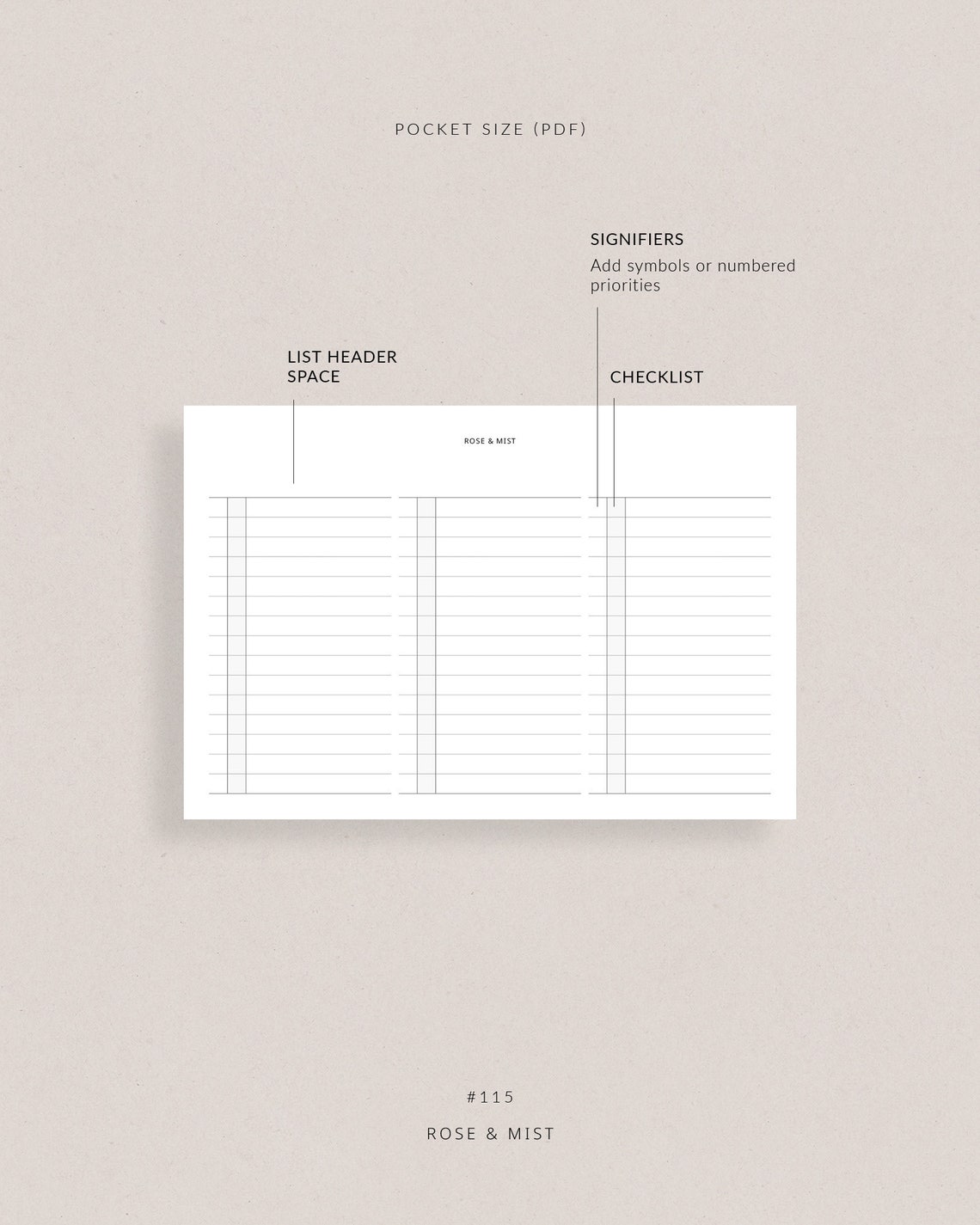 Horizontal Checklist | Pocket Printable Planner - to Do List, Bullet ...