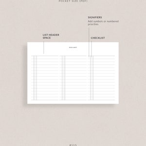 Horizontal Checklist | Pocket Printable Planner - to Do List, Bullet ...
