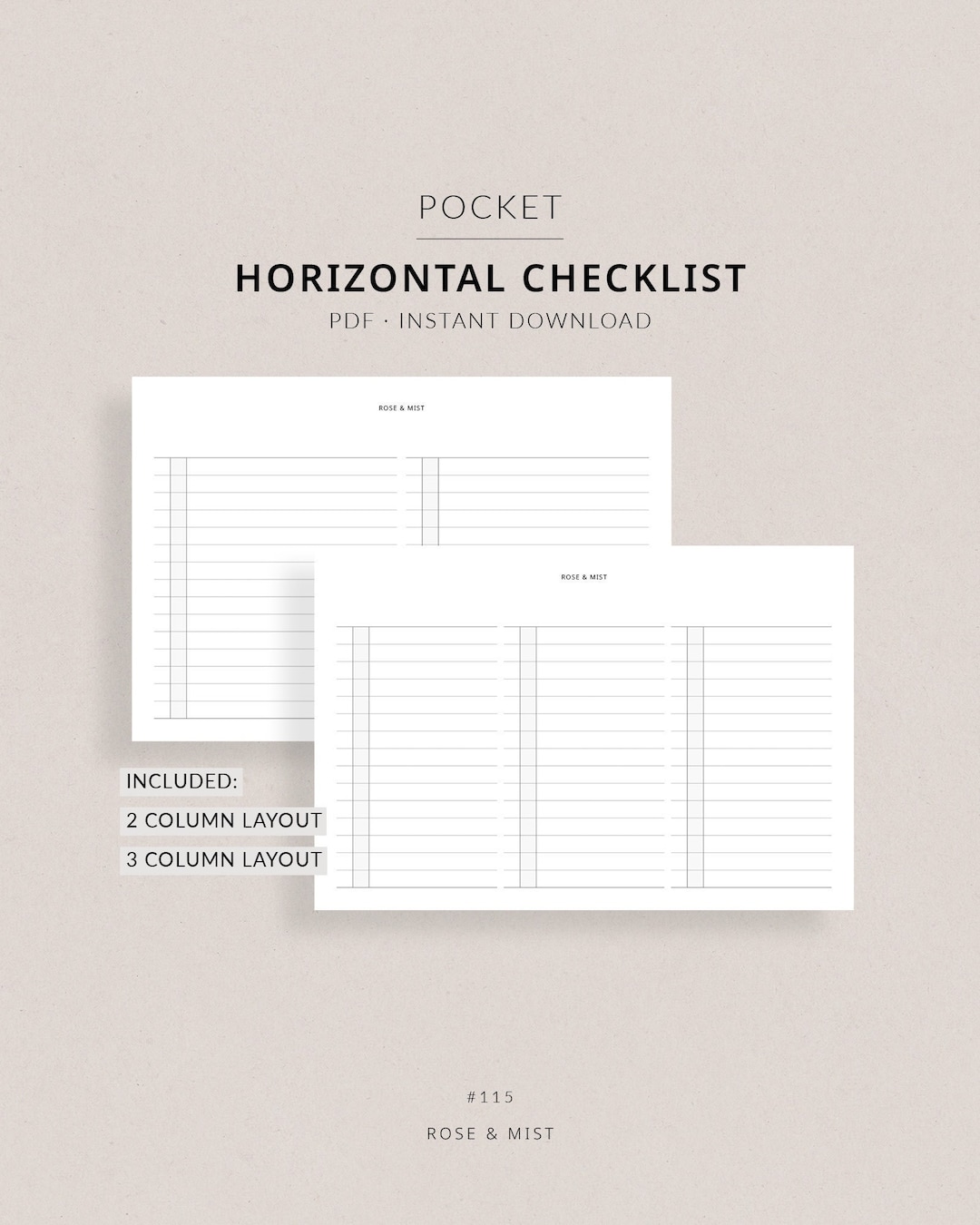 Horizontal Checklist | Pocket Printable Planner - to Do List, Bullet ...
