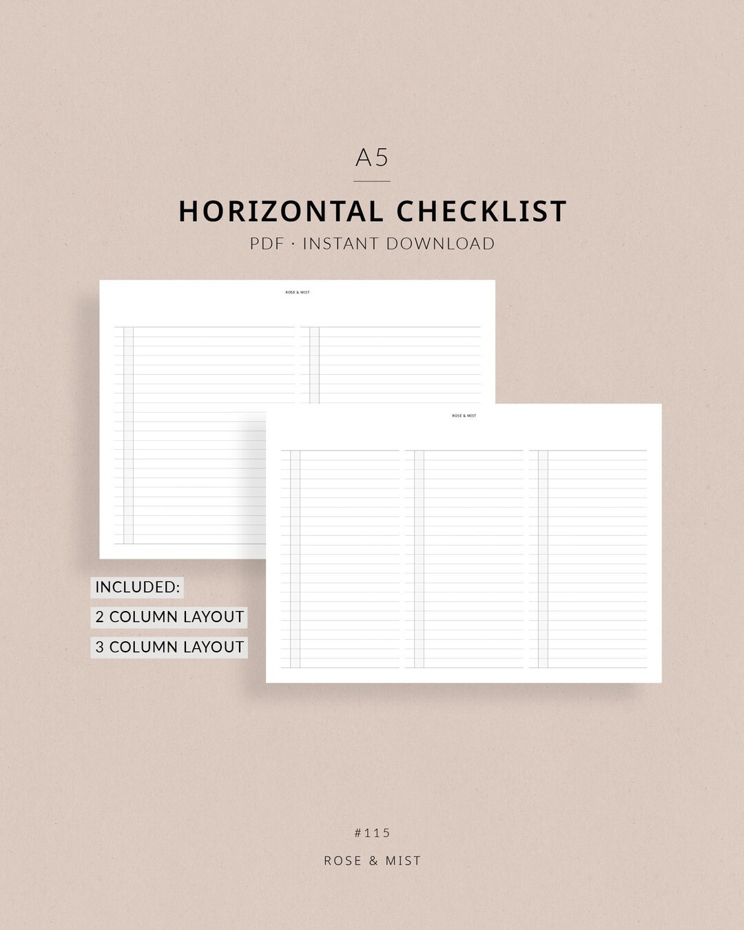 Horizontal Checklist | A5 Printable Planner - to Do List, Daily Task ...