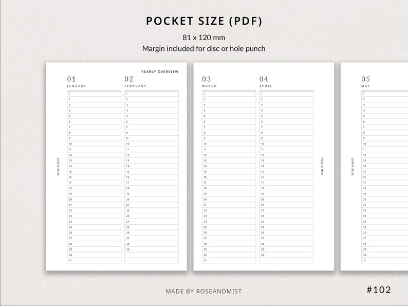 Minimal Yearly Planner Printable | Pocket Planner - Year at a Glance ...