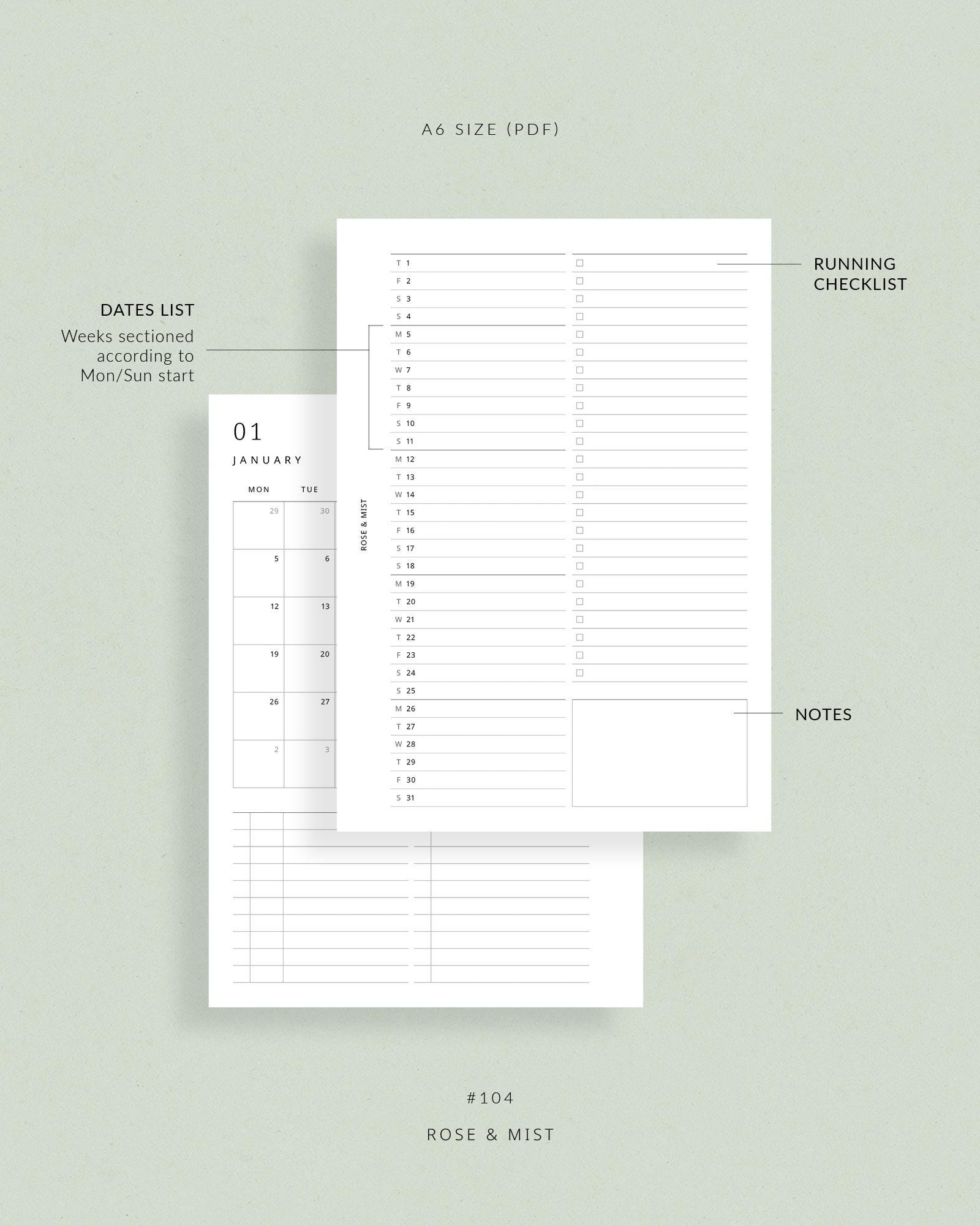2026 Monthly Planner MO2P | A6 Printable Planner - Dated Monthly Pages ...