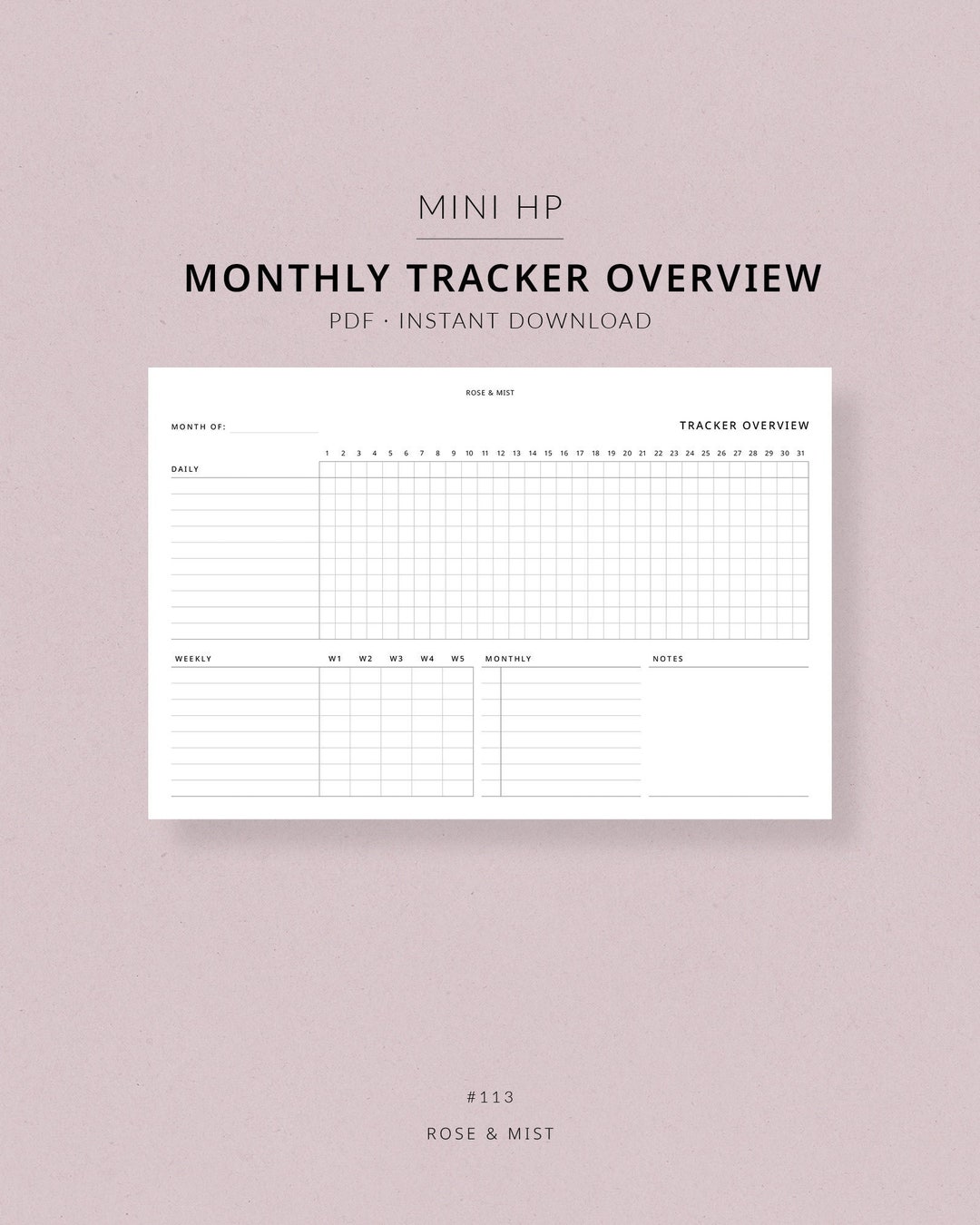 Monthly Tracker Overview | Mini HP Planner Printable - Daily Weekly ...