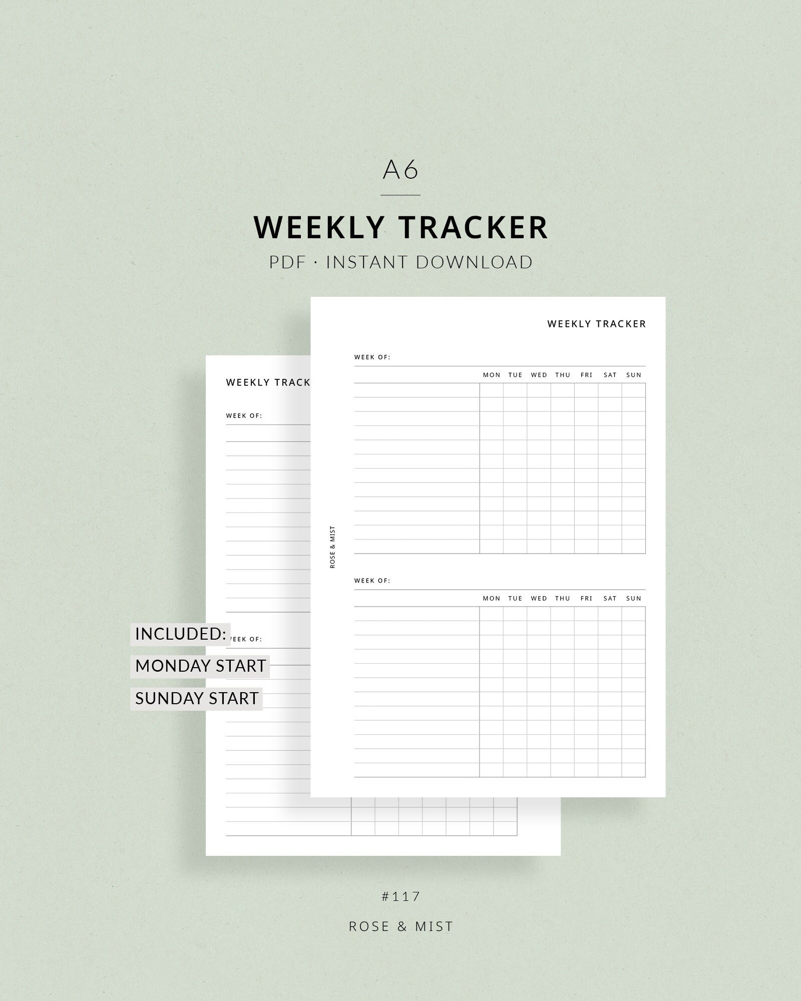 Weekly Tracker A6 Planner Printable Weekly Task Tracker, A6 Planner ...