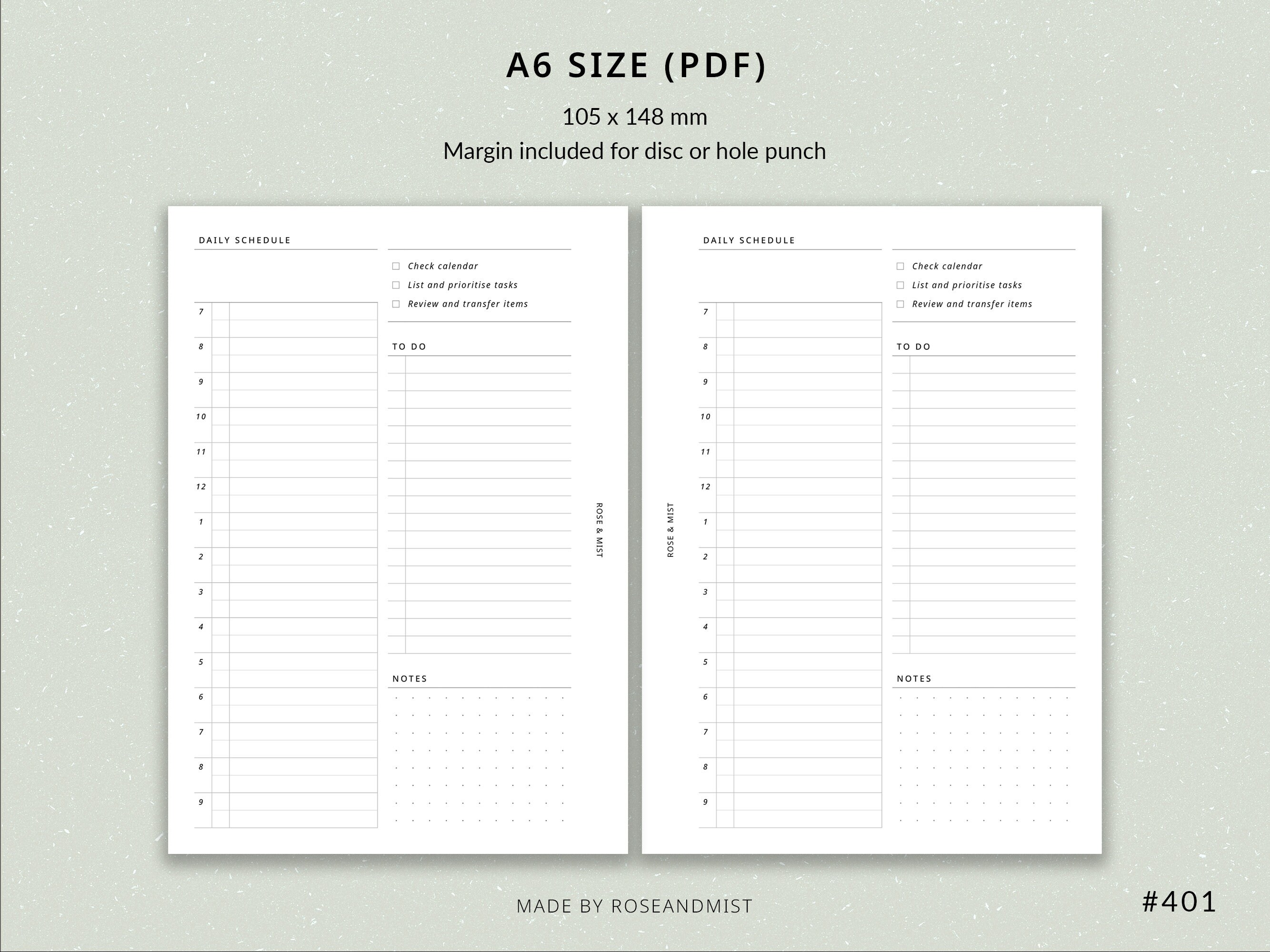 Daily Schedule + Notes DO1P | A6 Printable Planner - A6 Planner Inserts ...