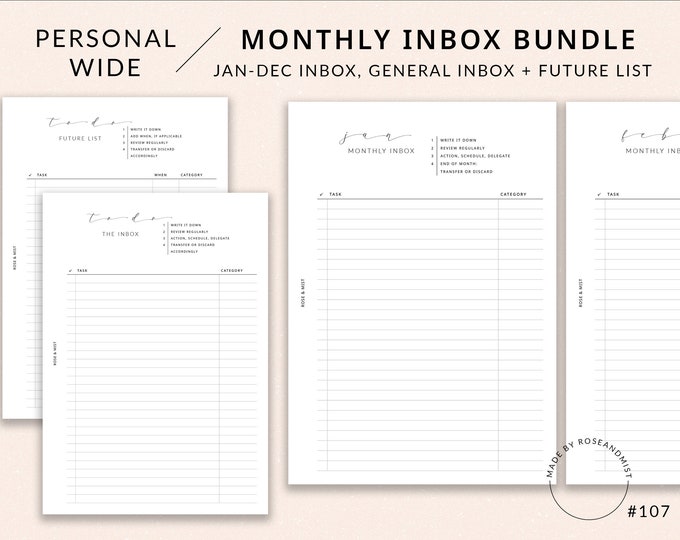 Personal Wide Fillable Inbox Printable Planner, Categorized Lists ...