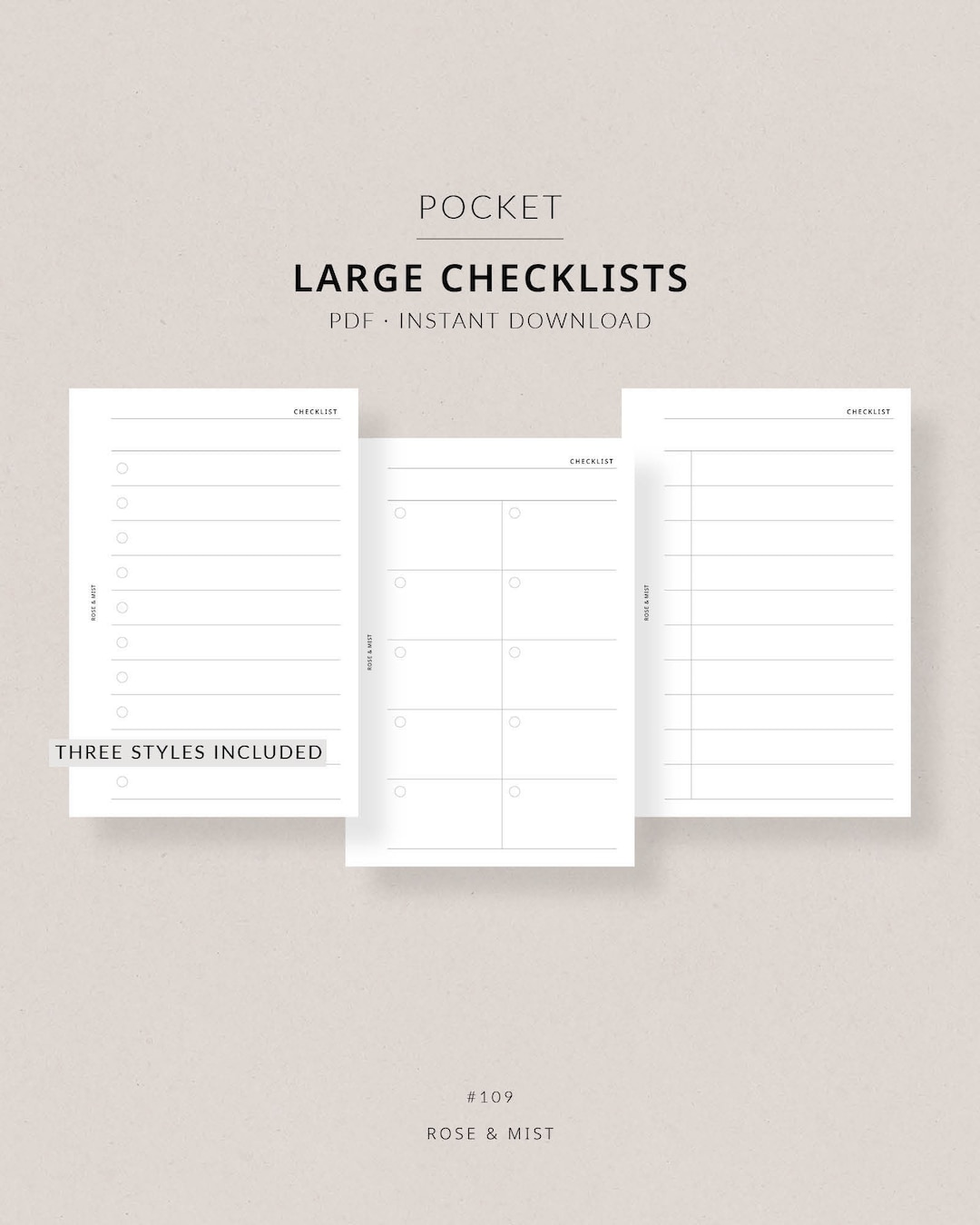 Large Checklists | Pocket Printable Planner - to Do List, Inbox, Brain ...