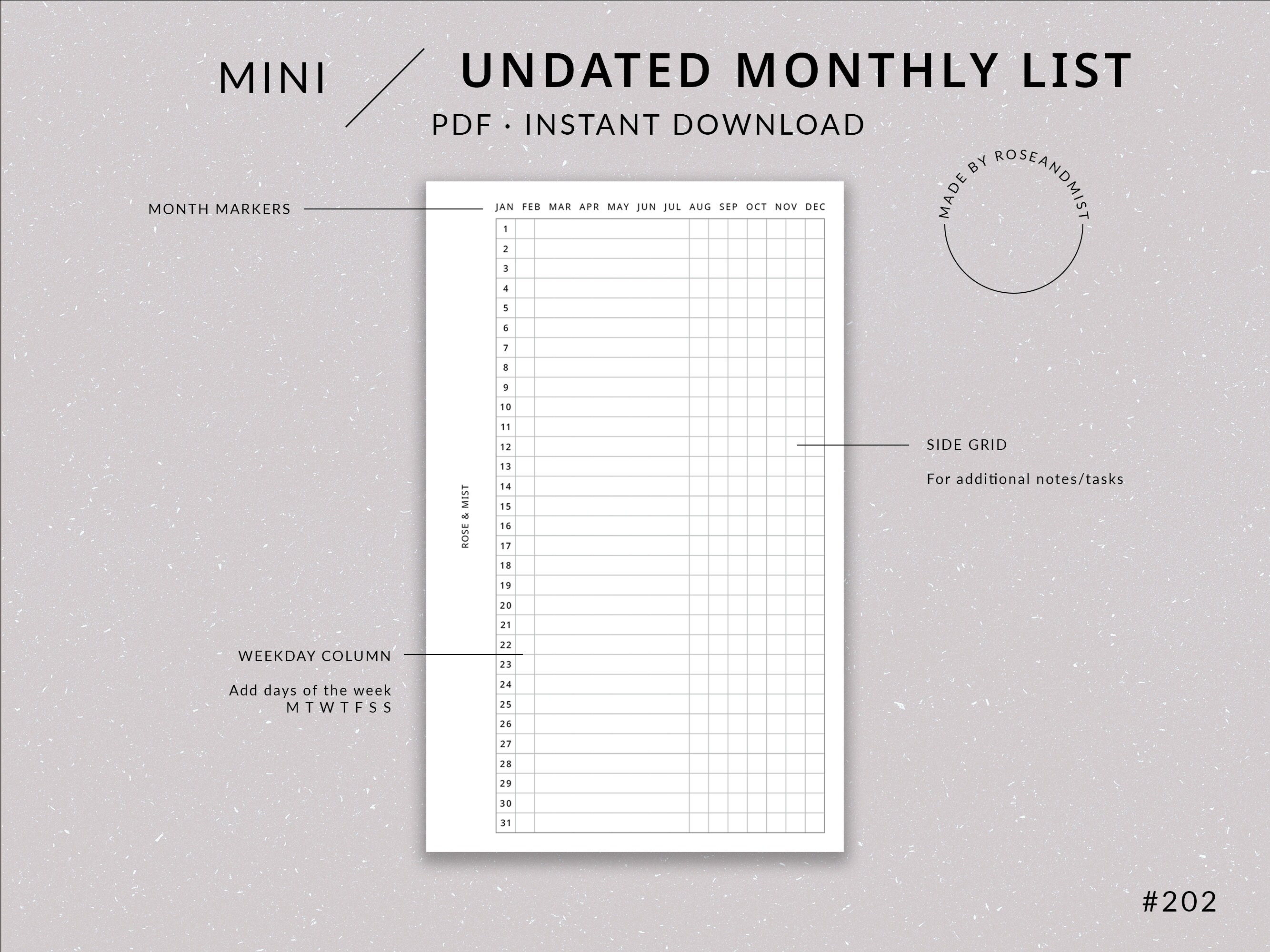 Mini Monthly Planner List MO1P Undated Filofax Mini Printable Planner ...