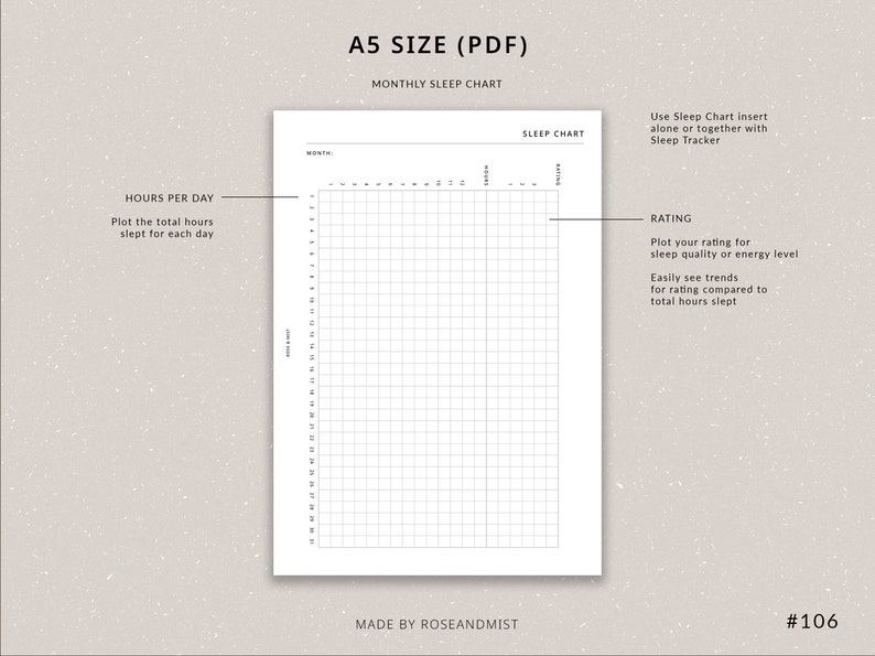 Sleep Tracker + Sleep Chart | A5 Planner Printable - Sleep Log, Sleep ...