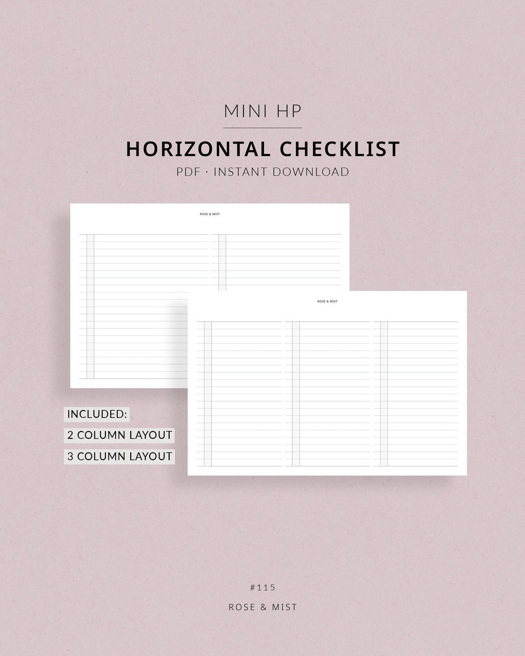 Horizontal Checklist | Mini HP Printable Planner - to Do List, Daily ...