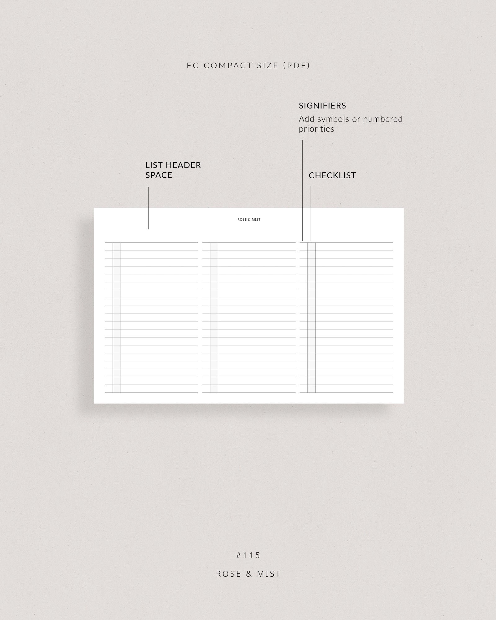 Horizontal Checklist | FC Compact Printable Planner - to Do List ...