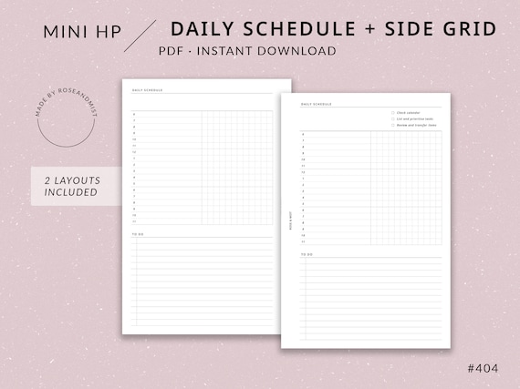 Daily Schedule Side Grid DO1P Mini HP Printable Planner - Etsy