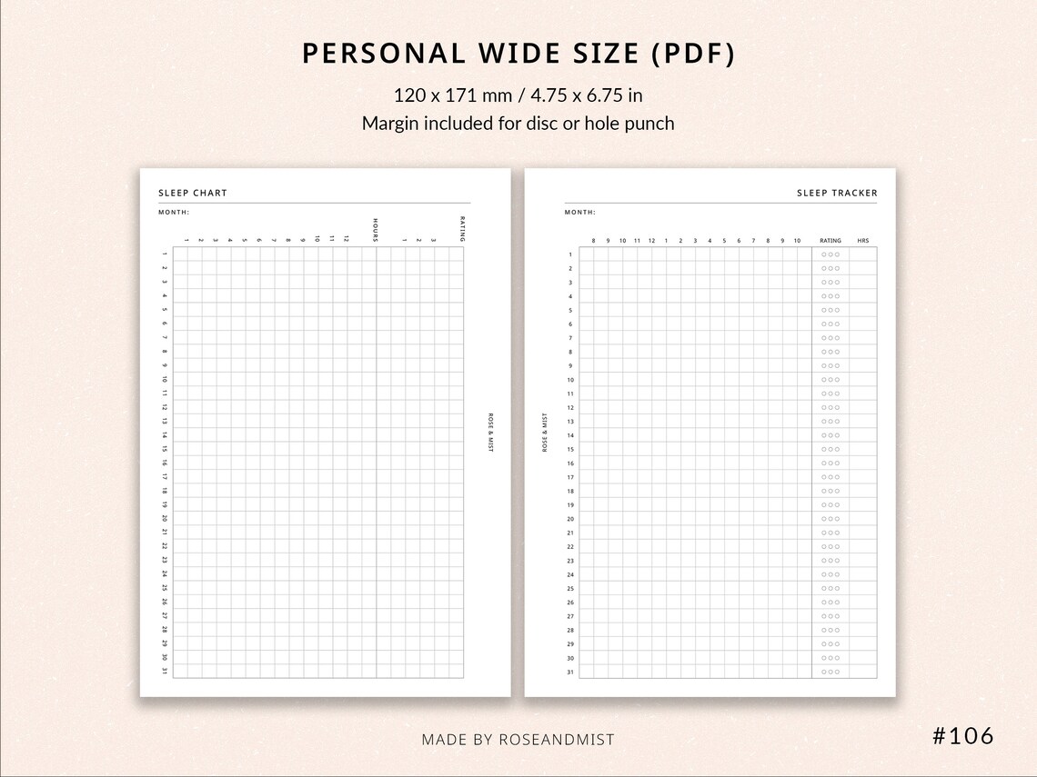 Sleep Tracker Sleep Chart Personal Wide Printable Planner - Etsy