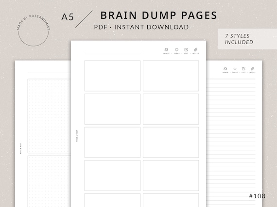 Brain Dump Pages A5 Planner Printable Inbox to Do List | Etsy