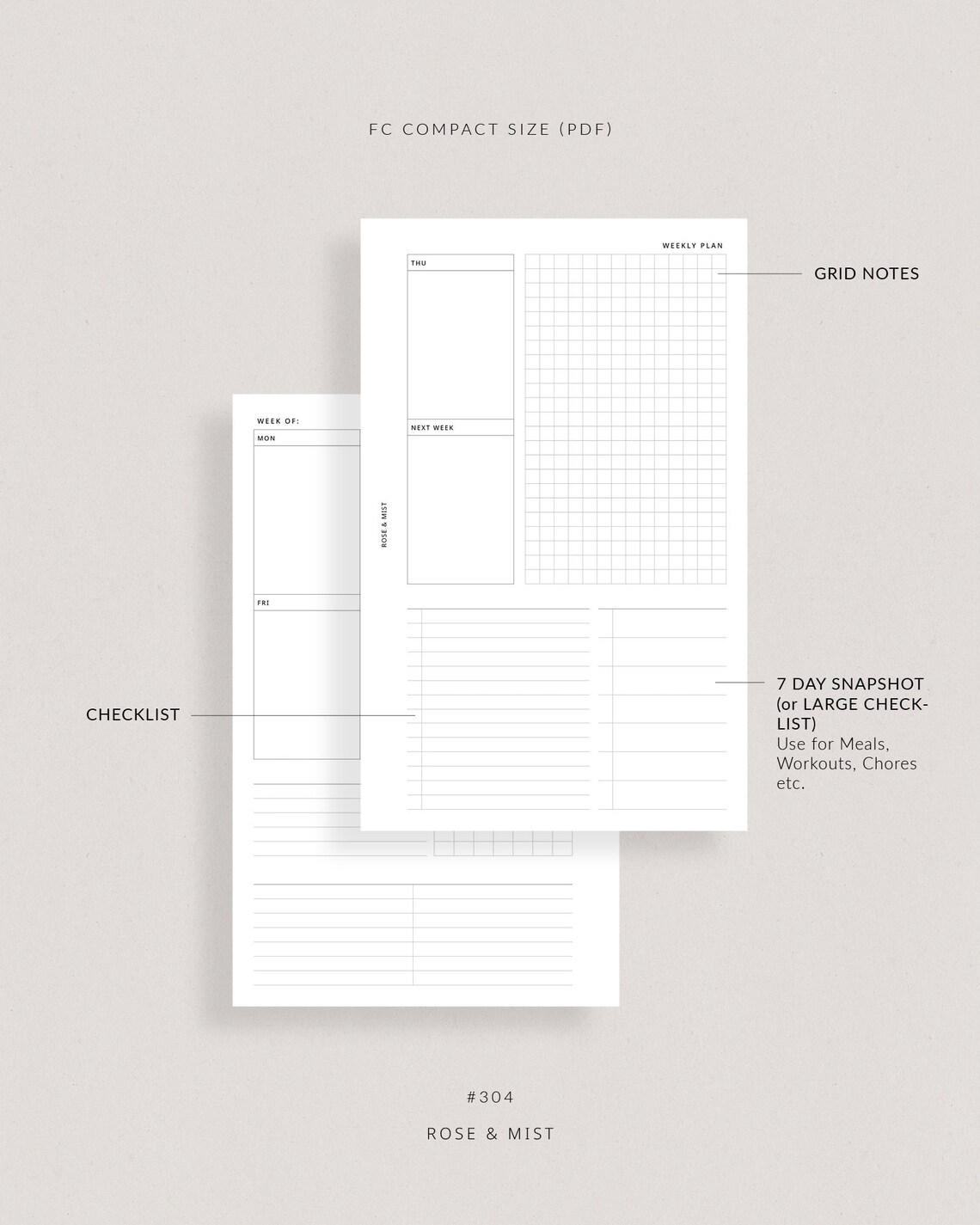 Weekly Planner WO2P Tracker FC Compact Planner Printable Habit Tracker ...