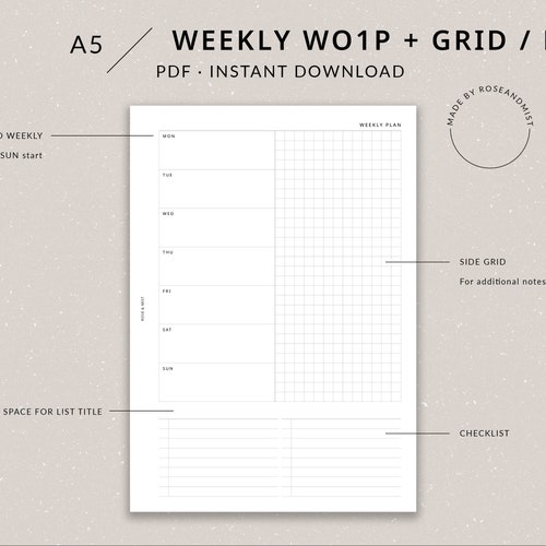 A5 Checklist With Side Grid Notes A5 Planner Printable to - Etsy