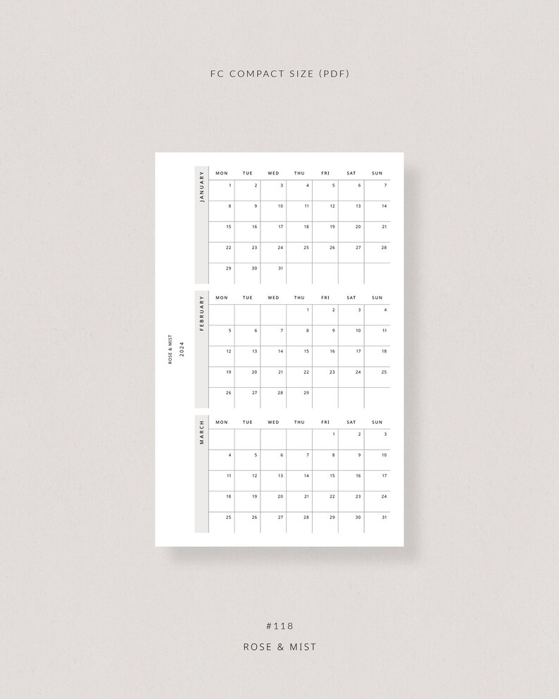 2024 Calendar, FC Compact Printable Planner Dated 2024 Planner ...