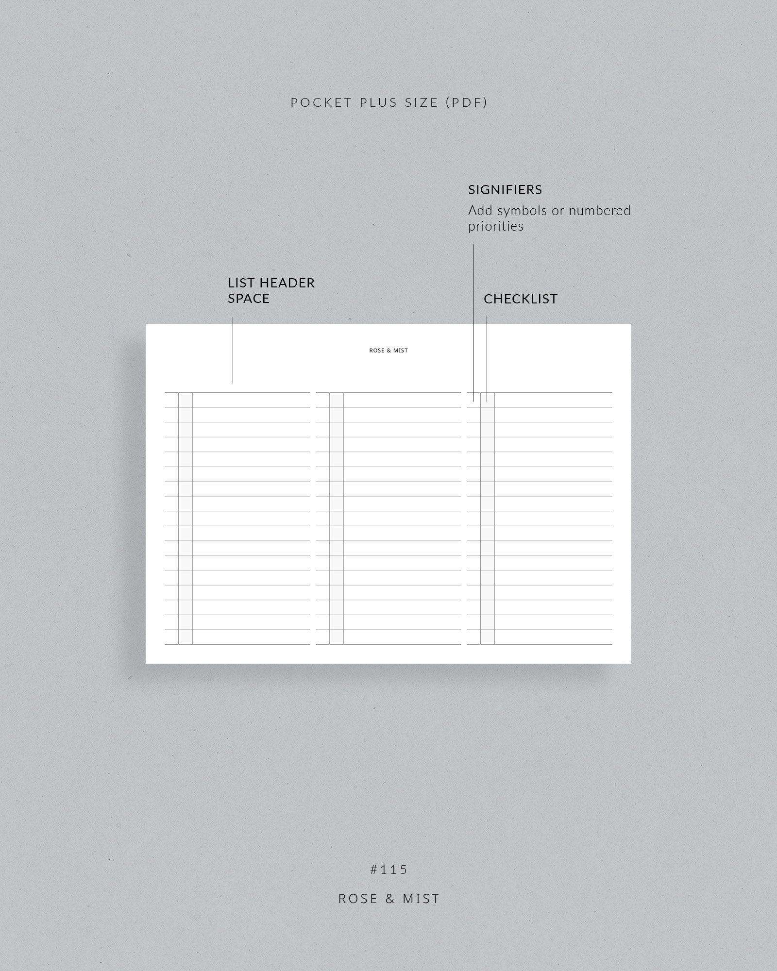 Horizontal Checklist Pocket Plus Printable Planner to Do List, Bullet ...