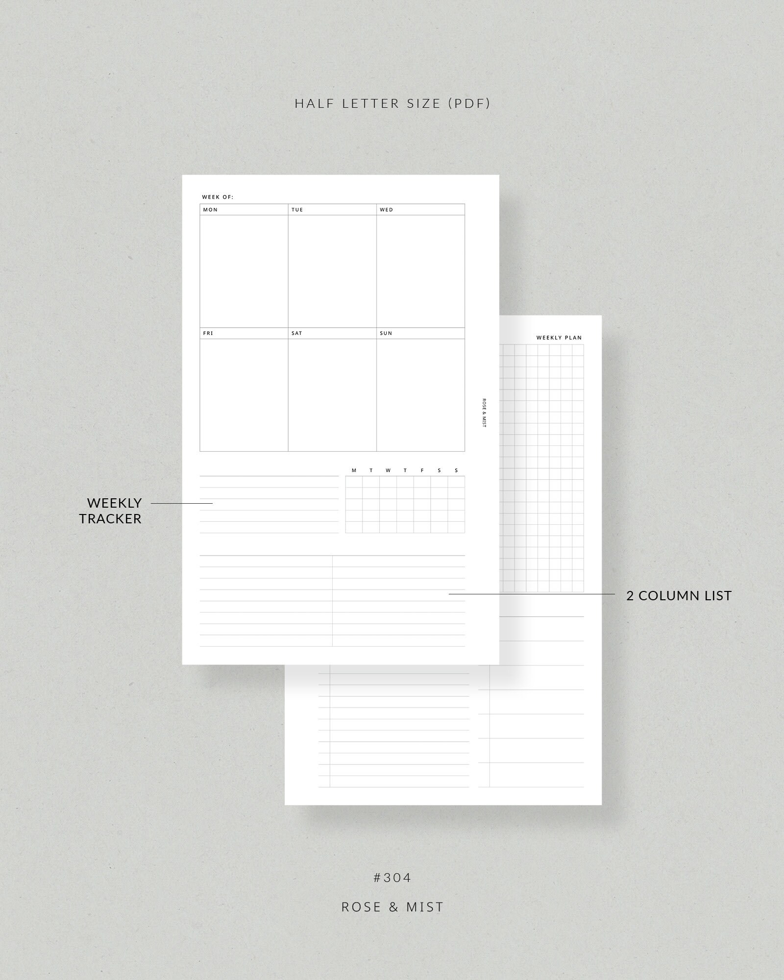 Weekly Planner Tracker WO2P Half Letter Printable Planner Habit Tracker ...