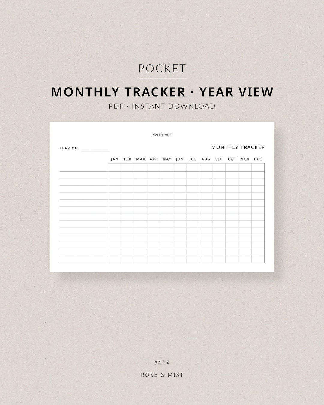 Monthly Tracker | Pocket Planner Printable - Yearly View, Filofax ...
