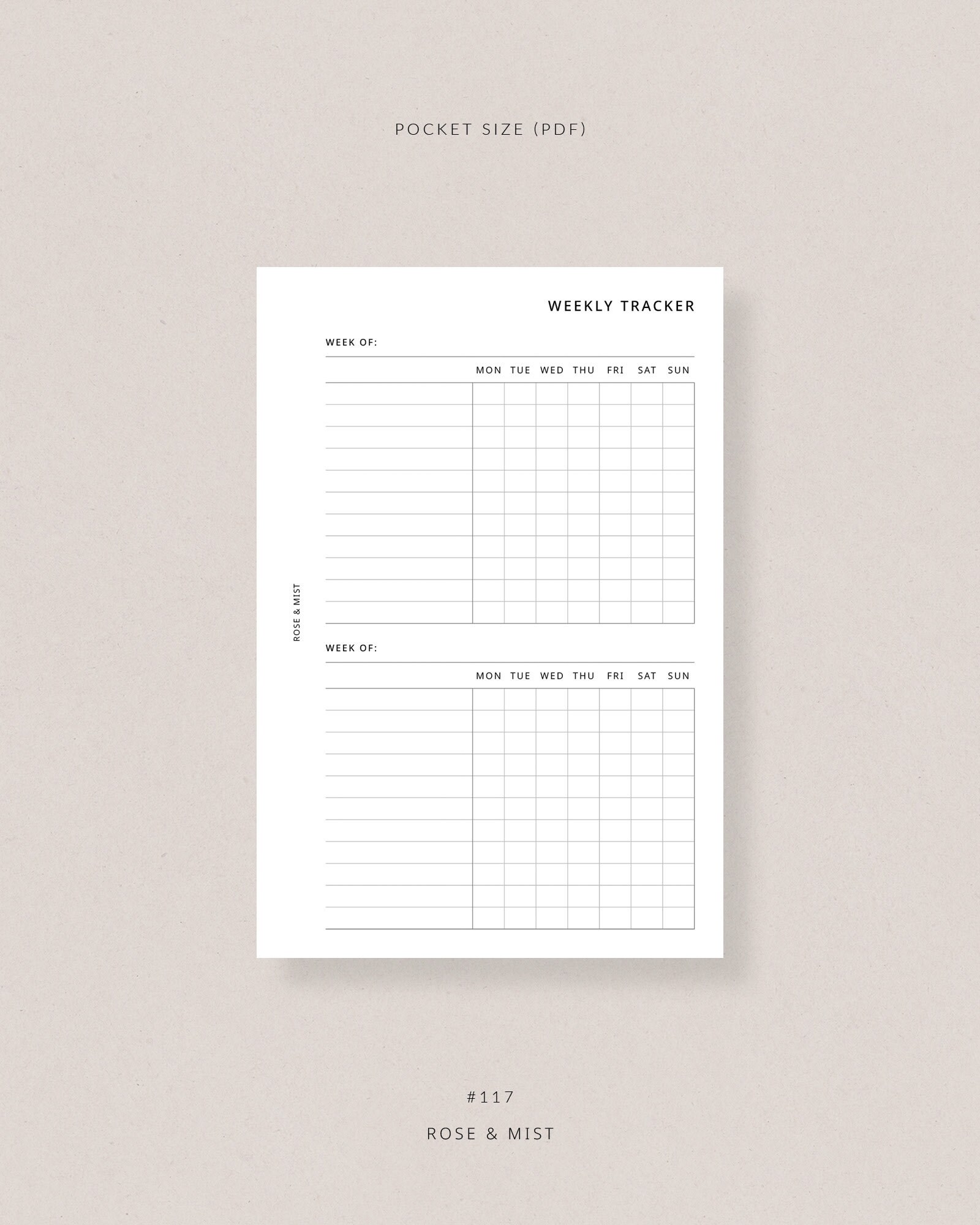 Weekly Tracker Pocket Planner Printable Pocket Weekly Task Tracker ...
