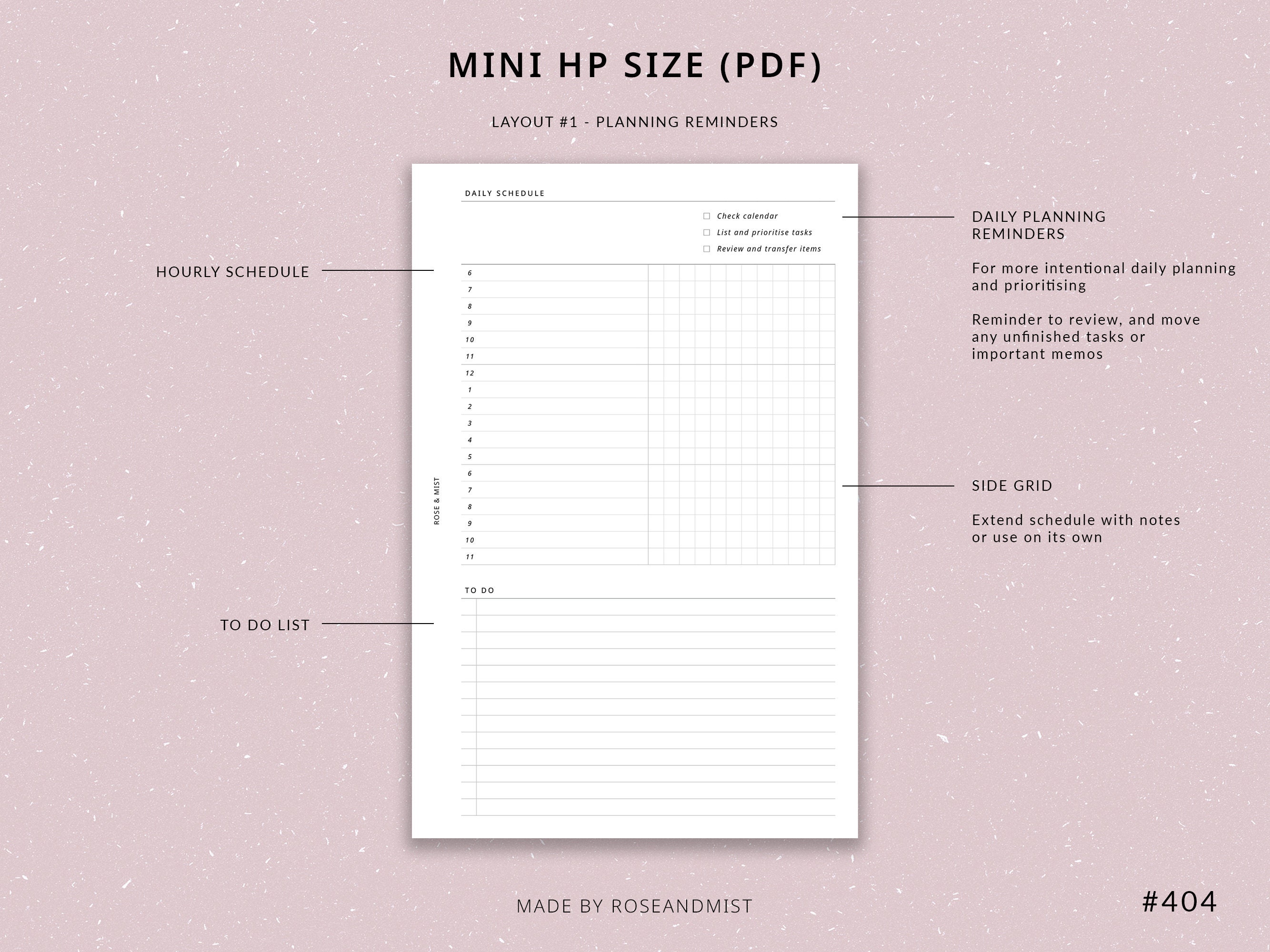 Daily Schedule + Side Grid DO1P | Mini HP Printable Planner - Mini ...
