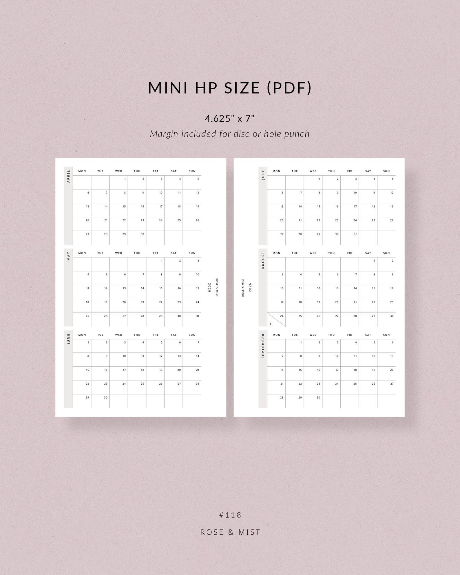 2026 Calendar, Mini HP Printable Planner - Dated 2026 Planner Calendar ...
