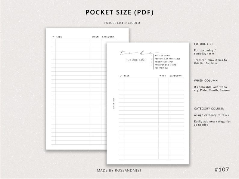 Monthly Inbox Bundle | Pocket Printable Planner - Inbox Checklist ...