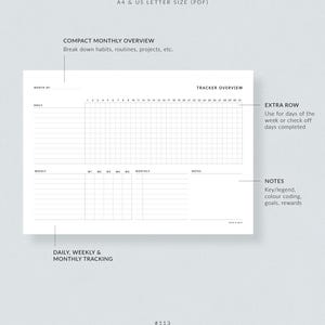 Monthly Tracker Overview | A4 & US Letter Planner Printable - Daily ...