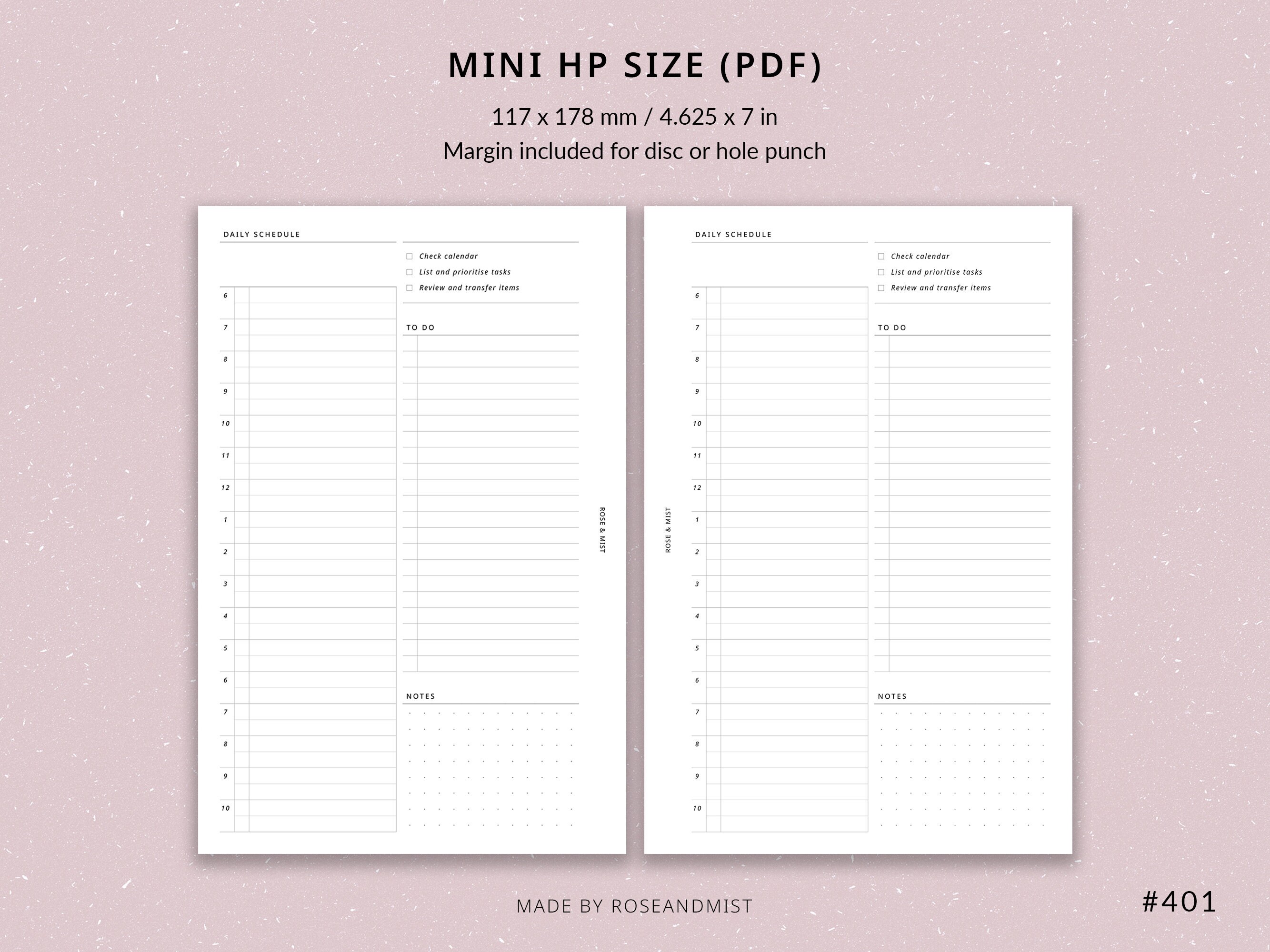 Daily Schedule Notes DO1P Mini HP Printable Planner Mini - Etsy