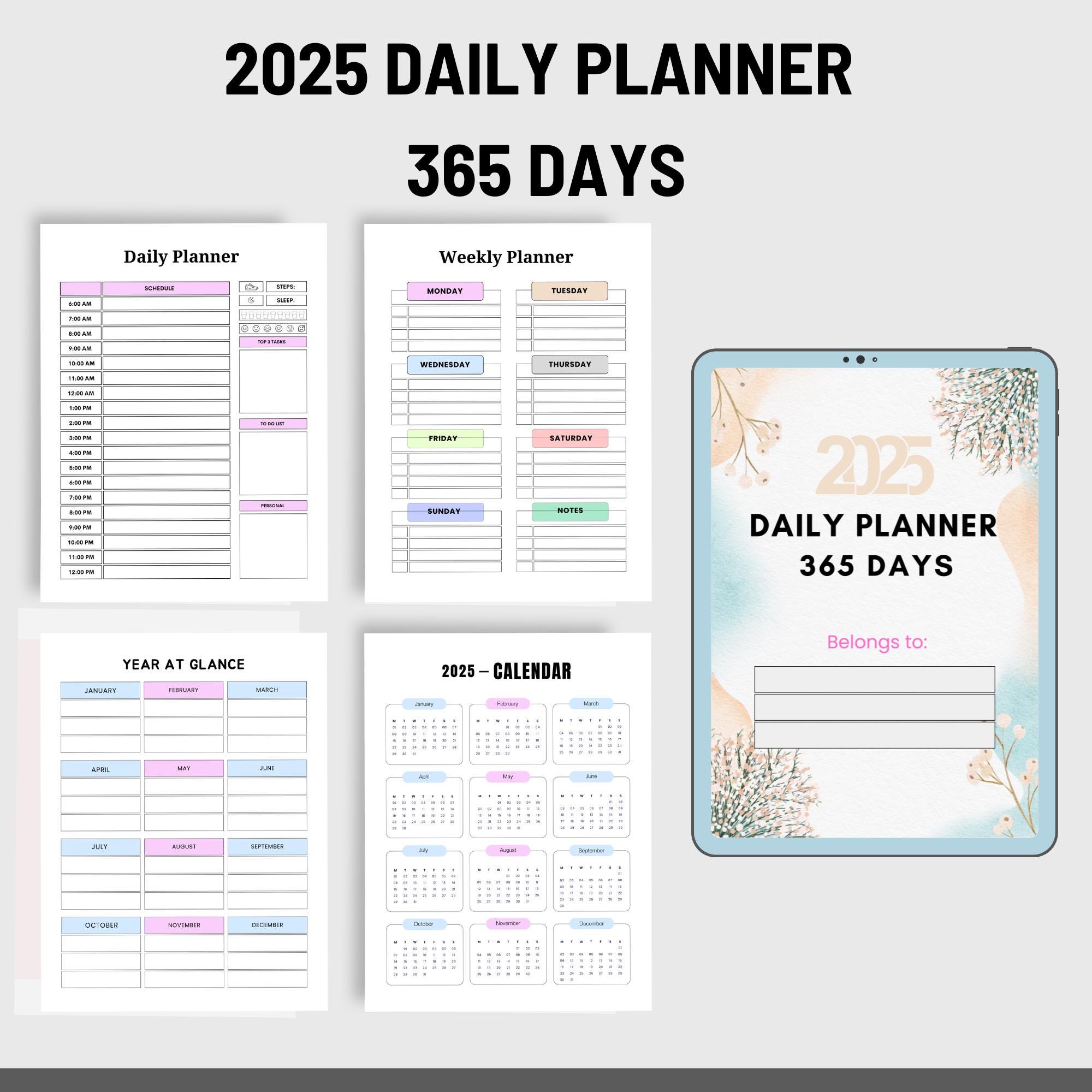 2025 Daily Planner 365 Days Organizer Undated Digital Planner Goal ...