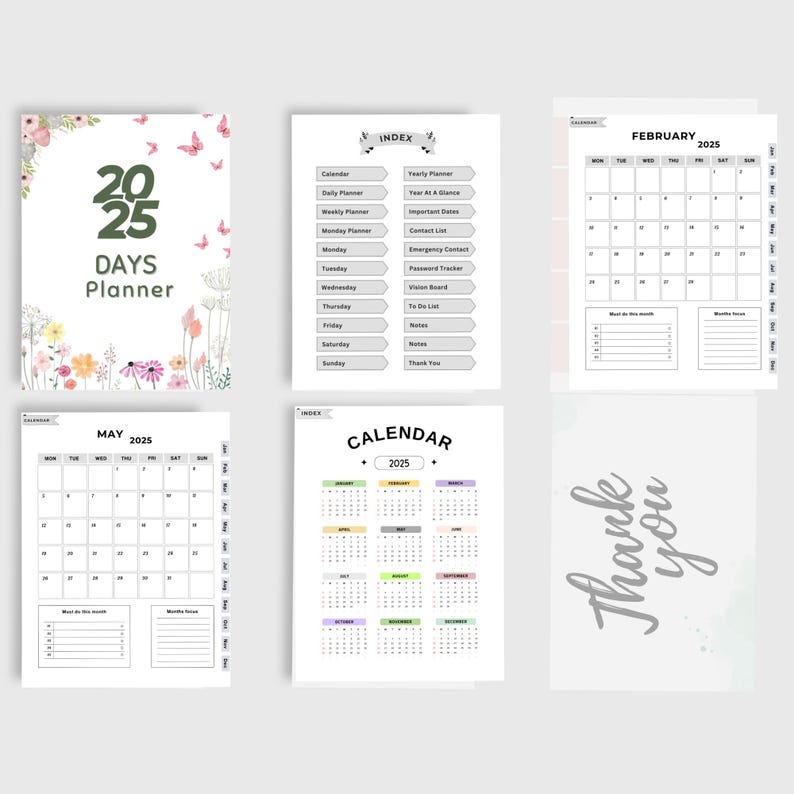 2025 Days Planner daily, Weekly Monthly Organizer Undated Printable ...