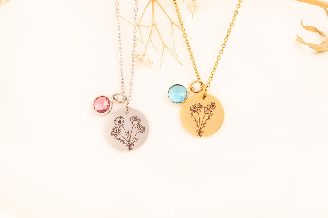 Birth Flower Bouquet Necklace: Personalized Birthstone Jewelry - Etsy