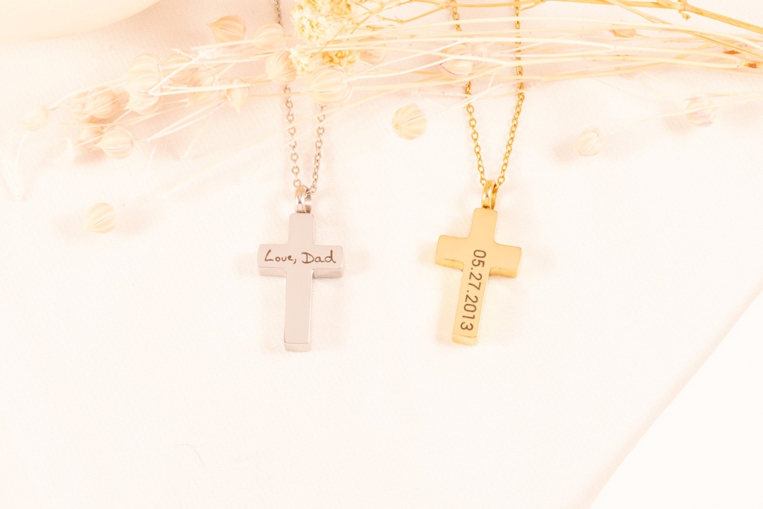 Personalized Handwriting Cremation Cross Necklace: Memorial Urn Jewelry ...