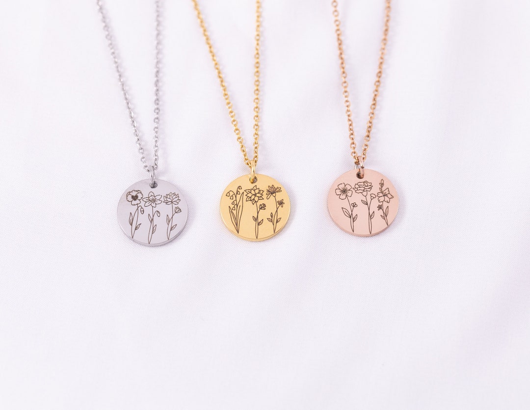 Best Friends Gift Set of 3 Birth Flower Necklace Bestie Necklace Set, 3 ...