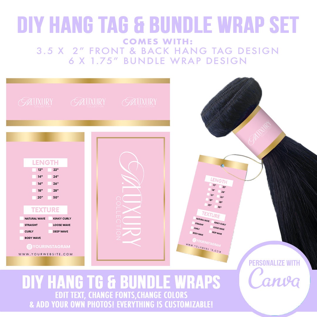 Hair Hang Tags Template - Bundle Wraps Template - Hair Packaging - Hair ...