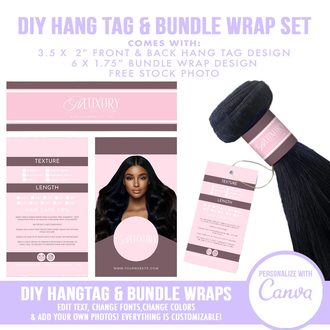 Hair Hang Tags Template - Bundle Wraps Template - Hair Packaging - Hair ...