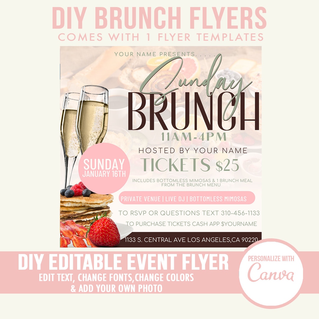 DIY Brunch Flyer - Brunch Flyer - DIY Birthday Flyer - Brunch ...