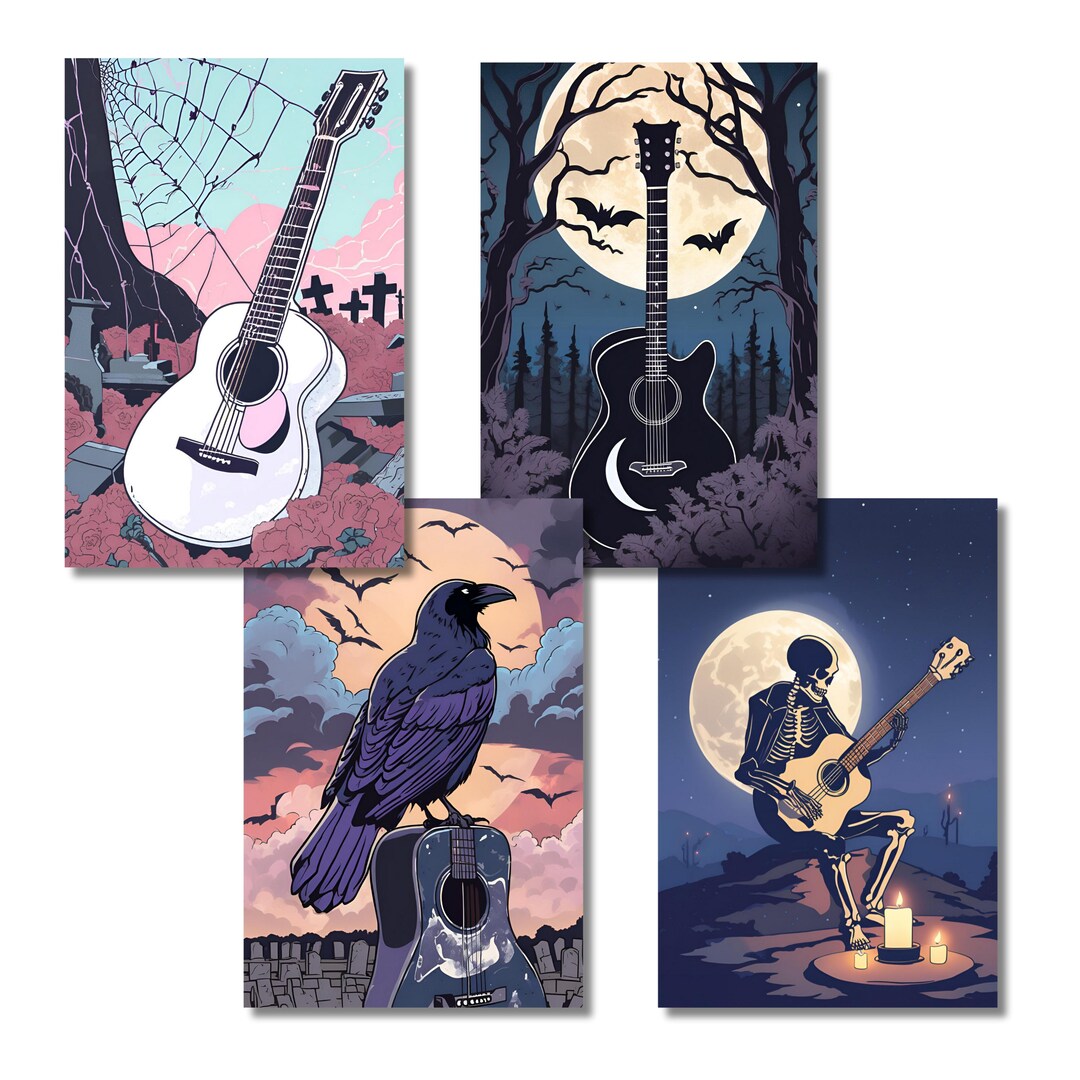 Spooky Strings Guitar-themed Halloween Decor Printable Art Set ...