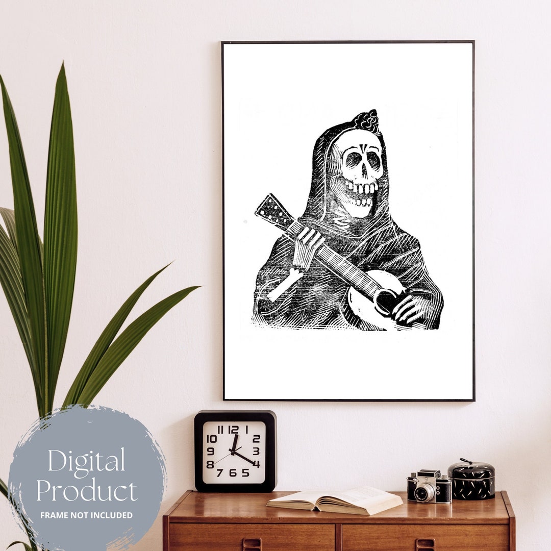 Printable Guitar Poster Mexican Art Poster Posada Art Print Skeleton ...