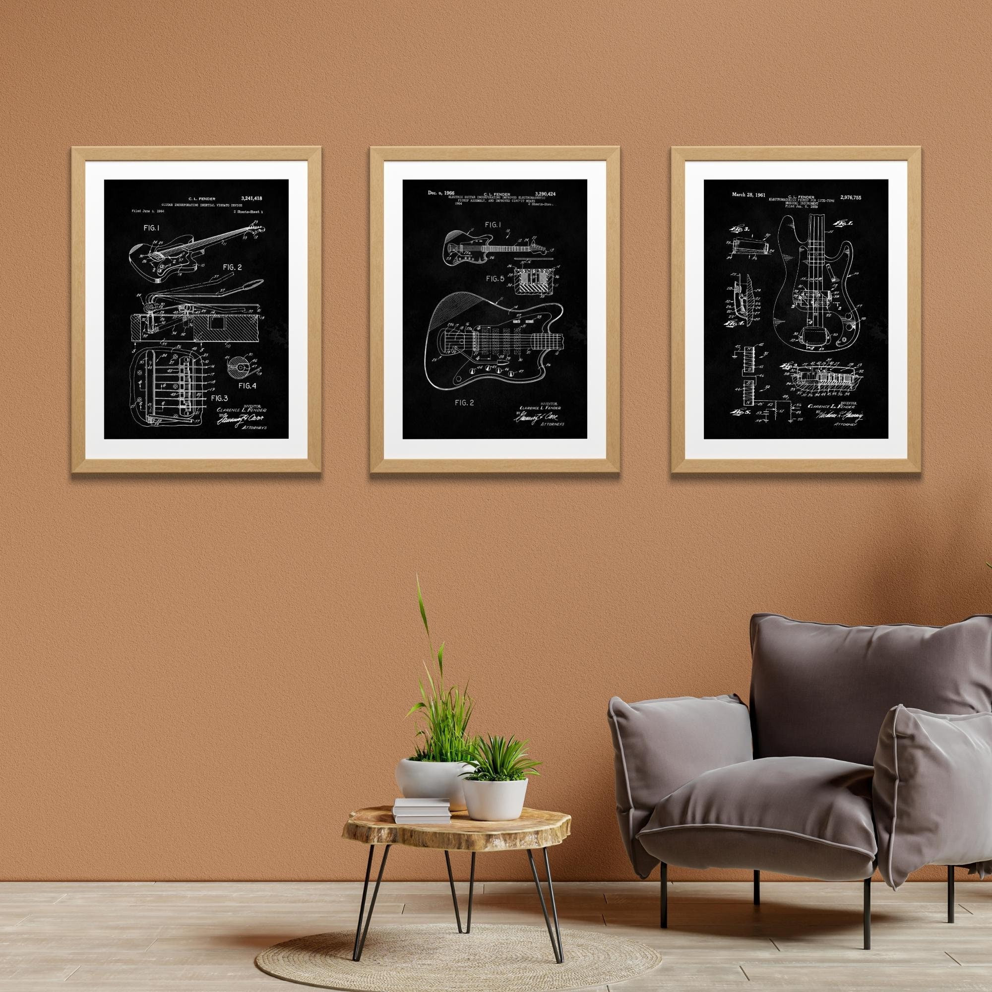 Set of 3 Printable Fender Guitar Poster Digital Acoustic Guitar Gallery ...