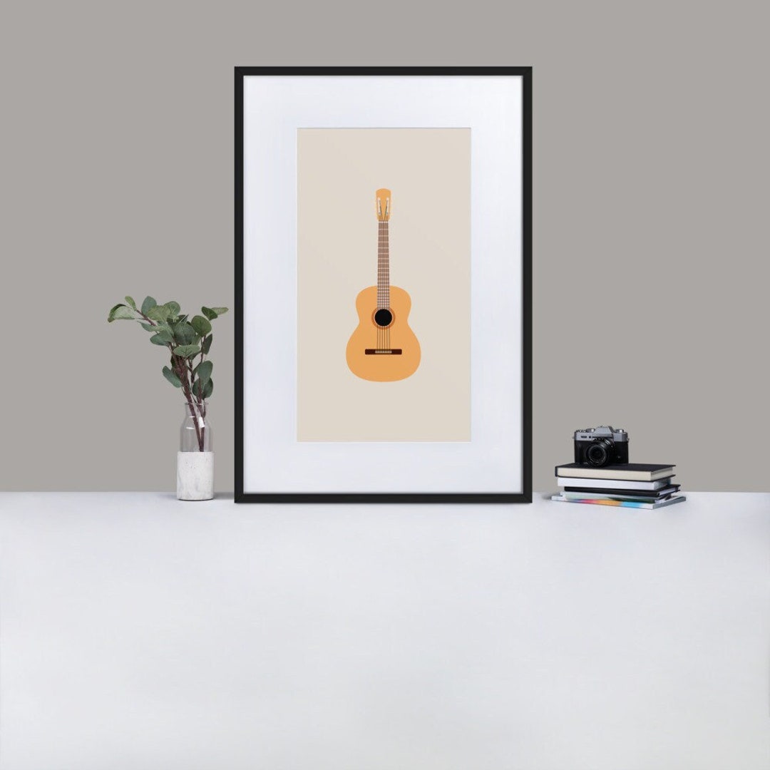 Minimalist Guitar Poster Framed With Mat Music Wall Art Framed Guitar ...