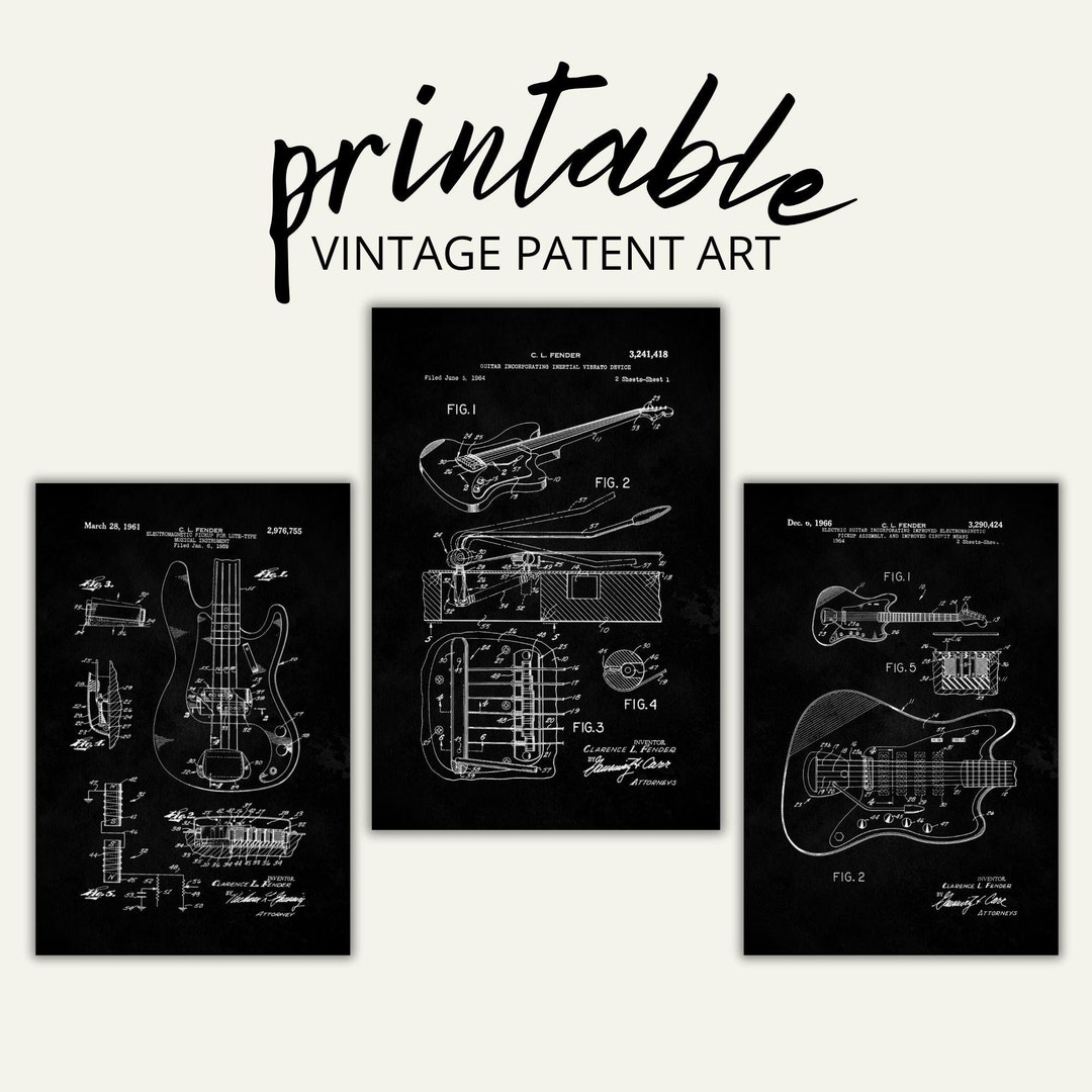 Set of 3 Printable Fender Guitar Poster Digital Acoustic Guitar Gallery ...