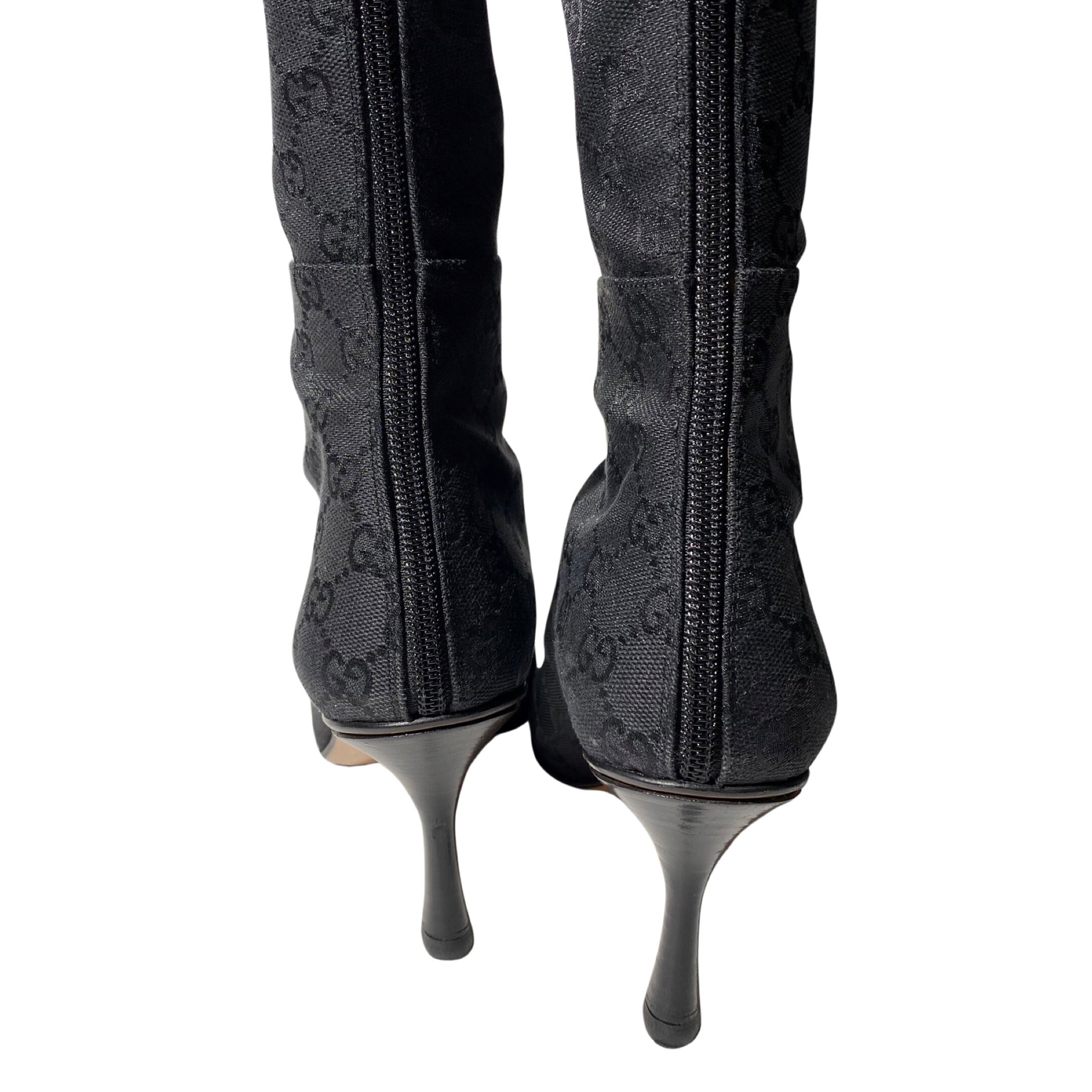Gucci Early 2000s Black Canvas Monogram Knee-high Boots - Etsy
