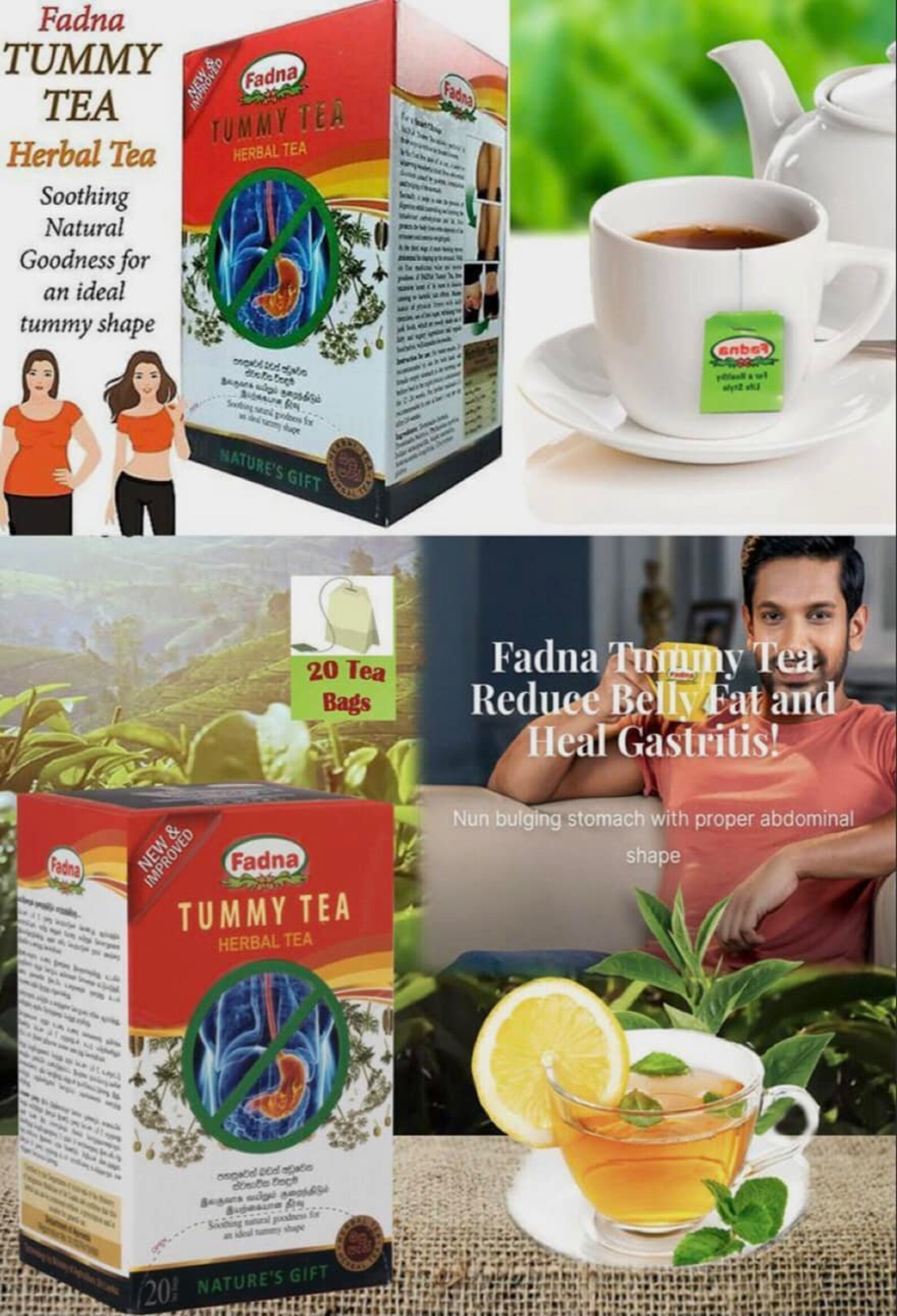 Fadna Tummy Tea Herbal Tea for Reduce Bloated Stomach and Regain Proper ...