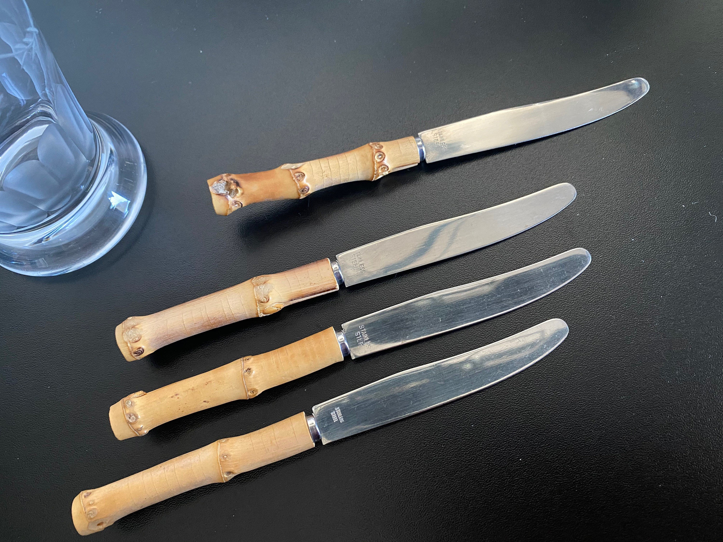 Home & Living Set of 3 knives handle bamboo vintage tiki boho chic ...