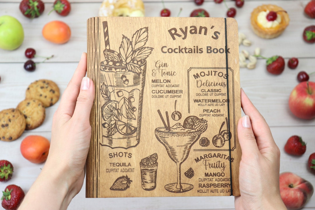 Personalized Cocktail Recipe Book Wooden Bar Book, Bartender Gift ...