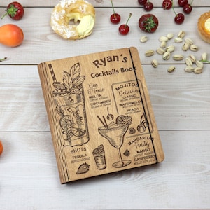 Personalized Cocktail Recipe Book Wooden Bar Book, Bartender Gift ...